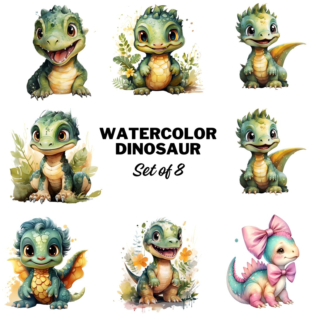 Cute Dinosaurs Watercolor Clipart Set - Dino Clip Art Bundle of ...