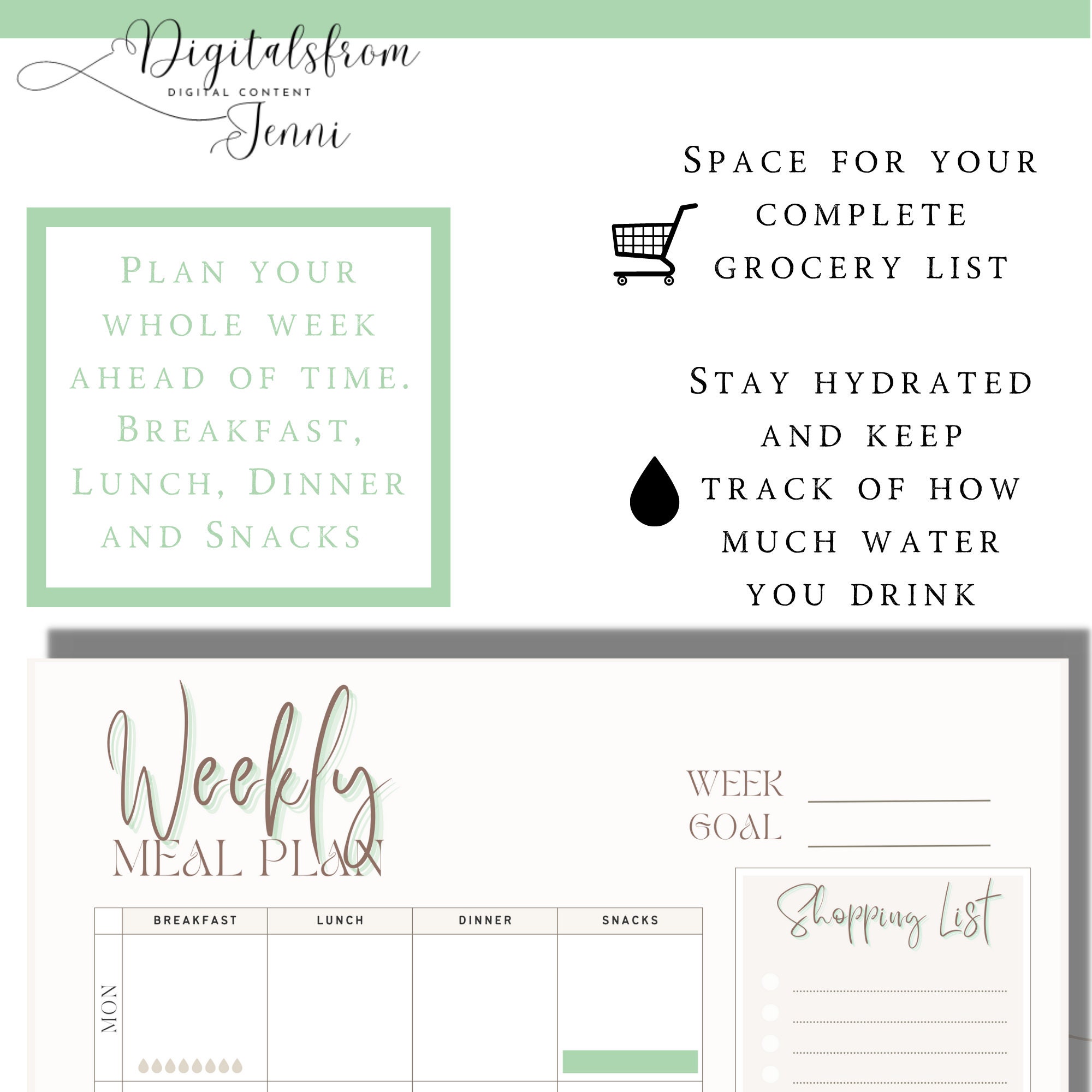 Meal Planner Printable, Weekly Food Diary, Meal Tracker, Food Journal ...
