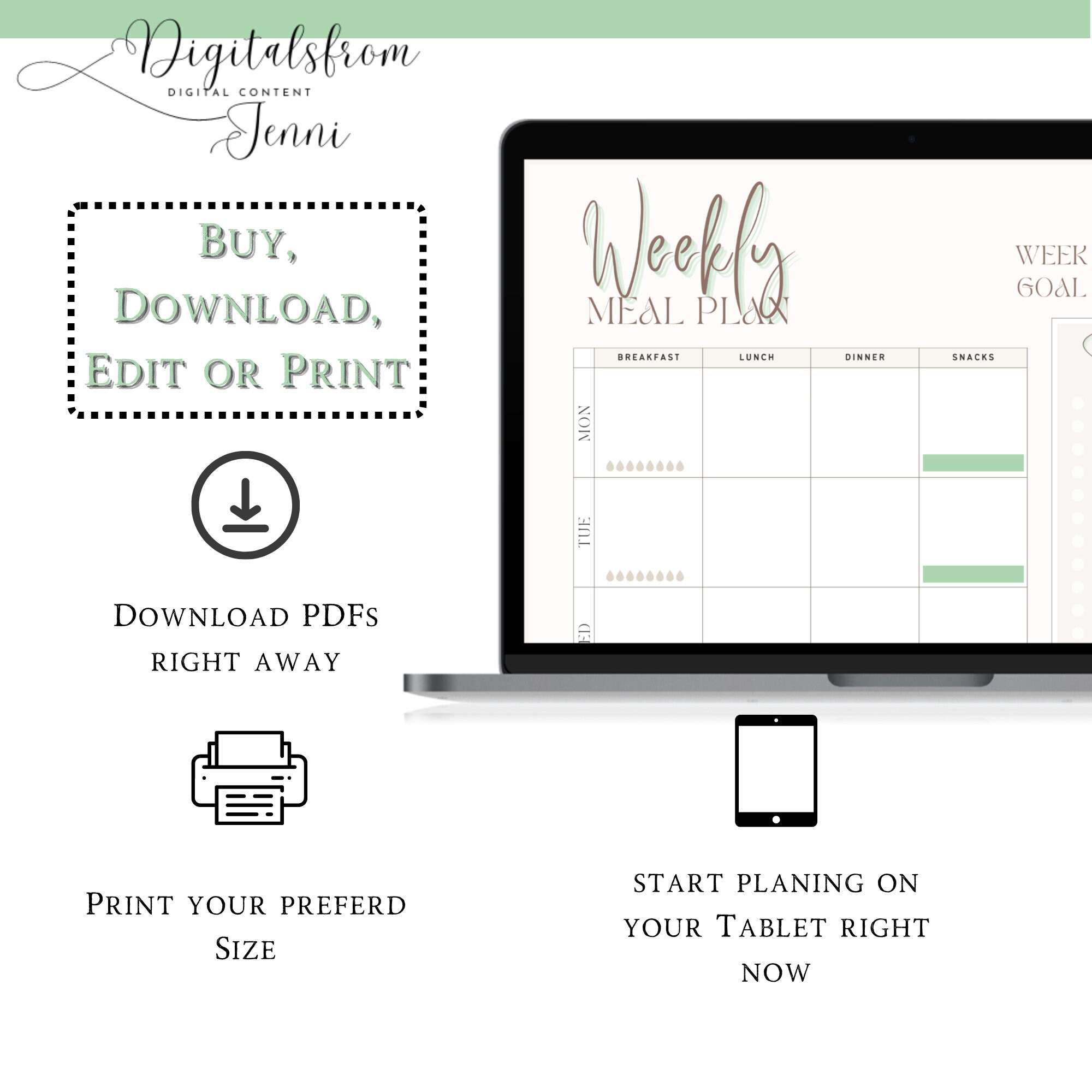 Meal Planner Printable, Weekly Food Diary, Meal Tracker, Food Journal ...