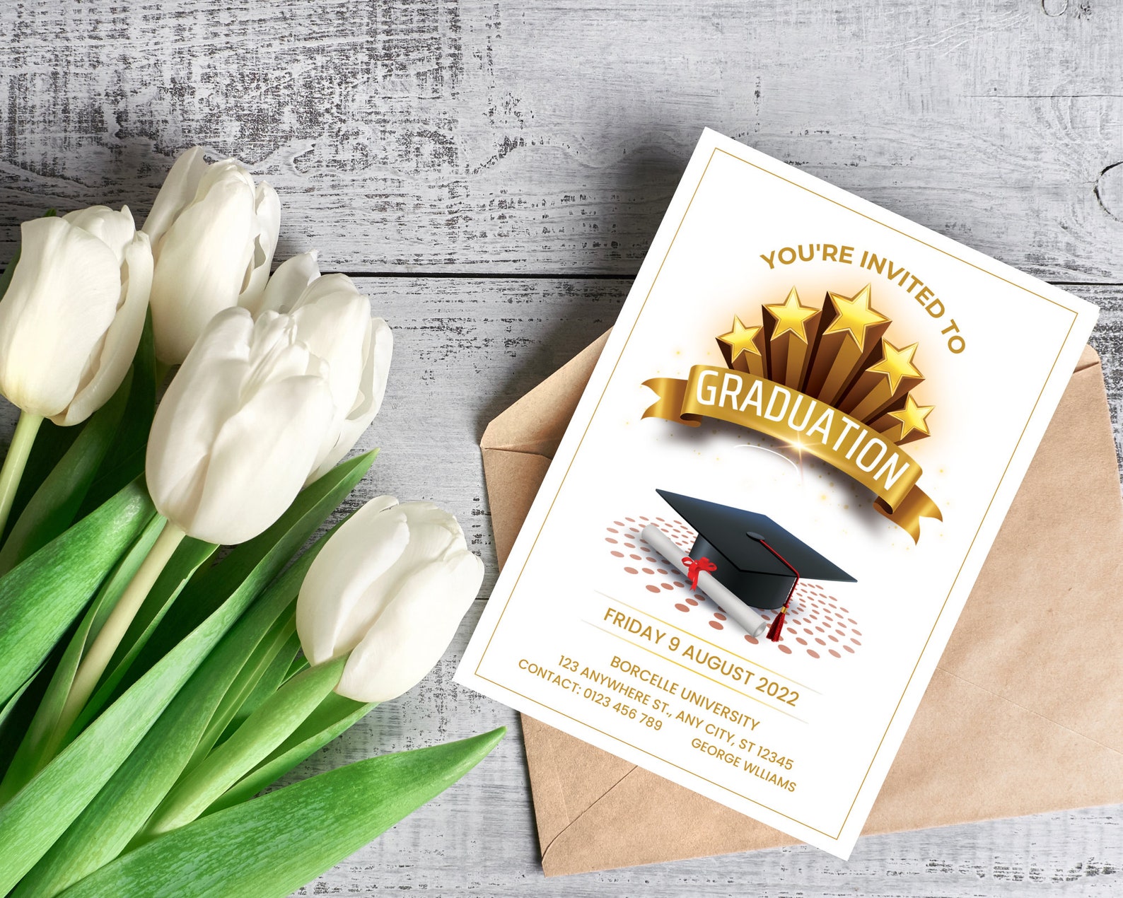 White and Golden Graduation Invitation Templates, Personalized ...