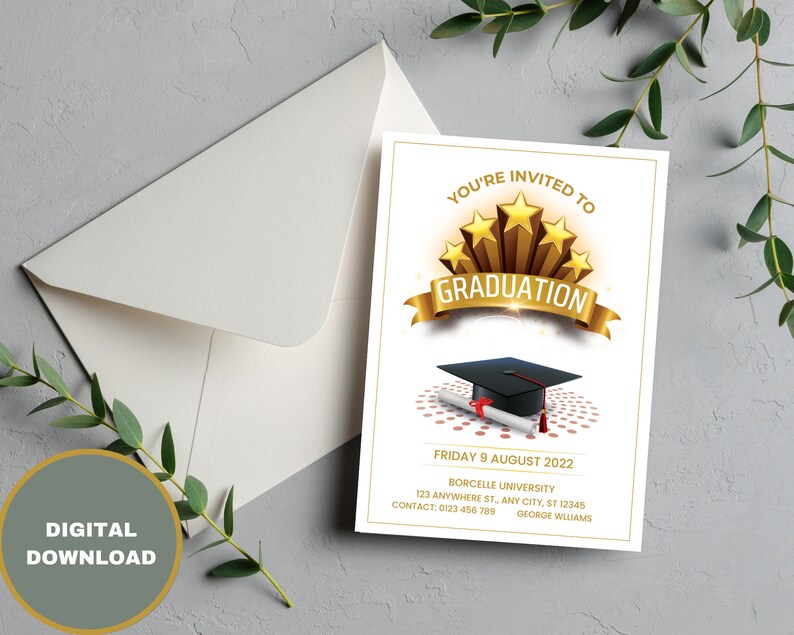 White and Golden Graduation Invitation Templates, Personalized ...