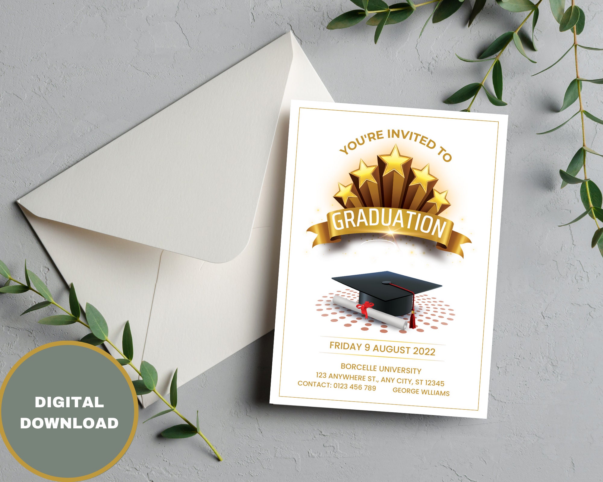 White and Golden Graduation Invitation Templates, Personalized ...