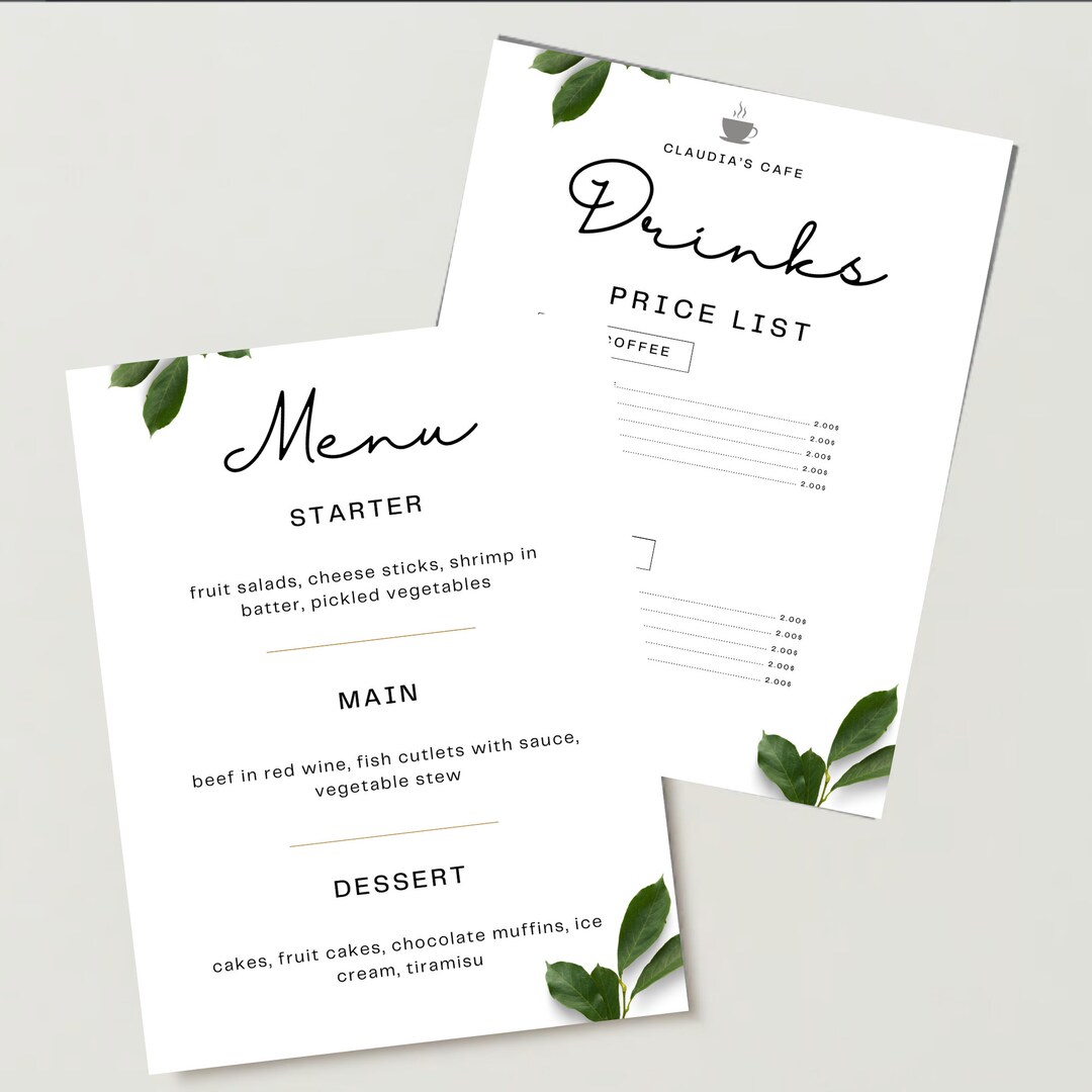 Drink Price List, Drink Menu Template, Price List Template, Menu Cards ...
