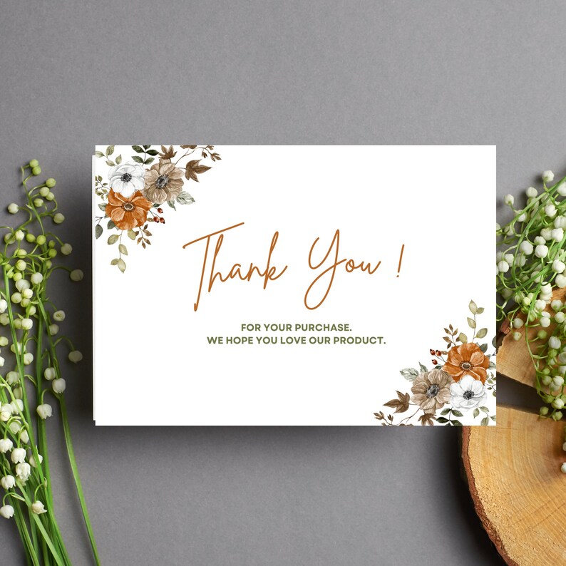 Beige Rustic and White Watercolor Flower Illustration Thank You Card ...