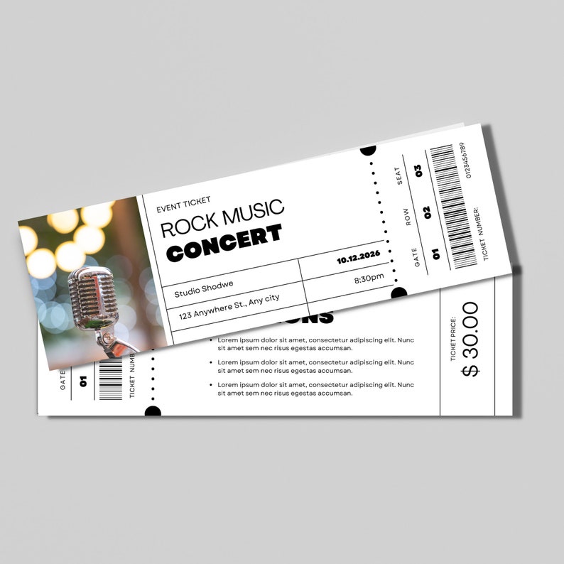 Music Concert Tickets Template, Personalized Tickets, Fully Editable ...