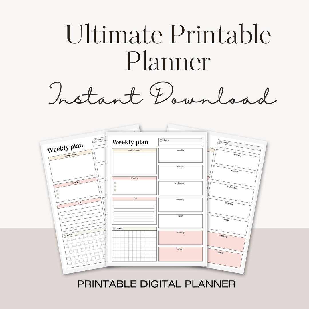 Simple Weekly Planner, Productivity Planner, Weekly Calender, Weekly ...