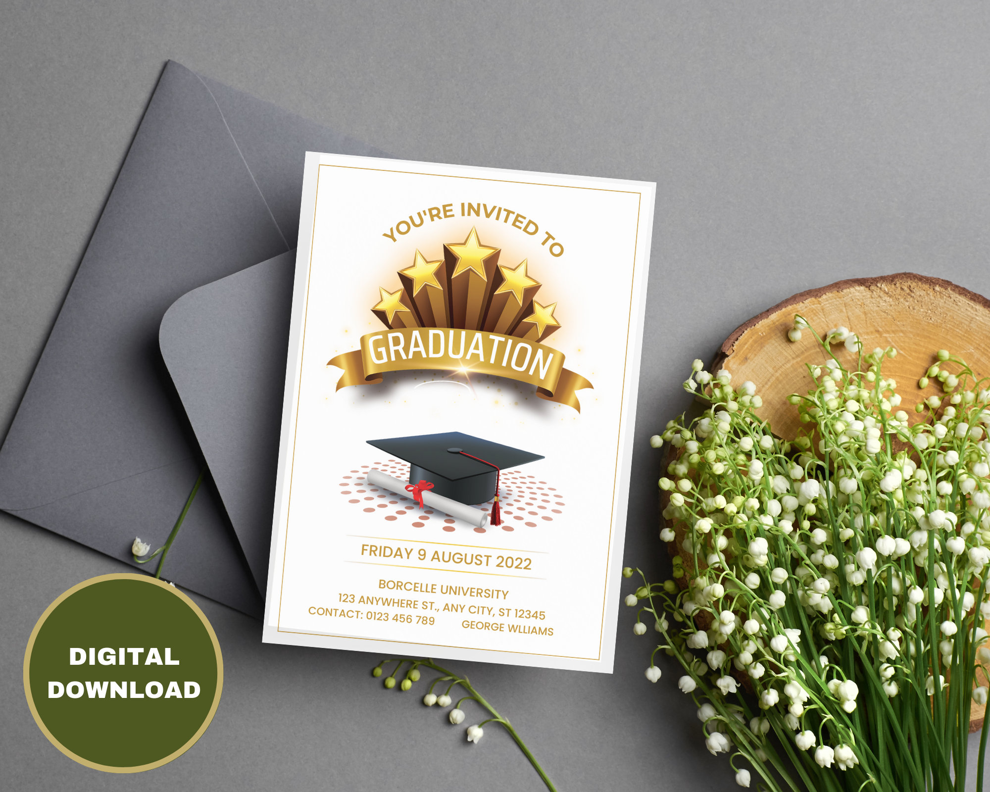 White and Golden Graduation Invitation Templates, Personalized ...