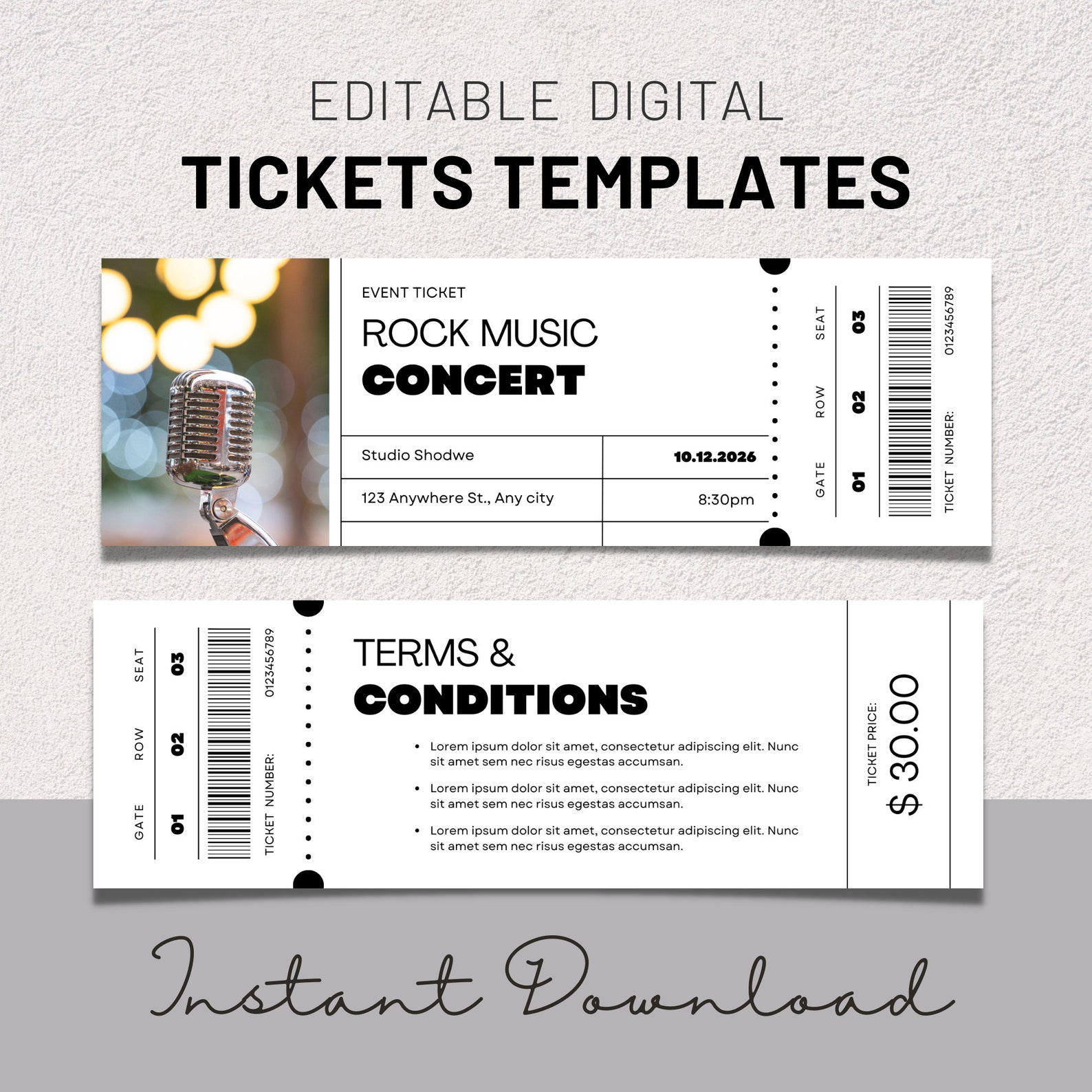 Music Concert Tickets Template, Personalized Tickets, Fully Editable ...