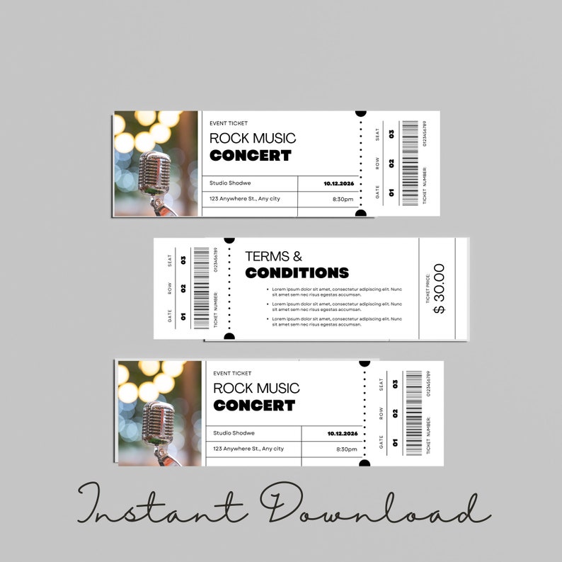 Music Concert Tickets Template, Personalized Tickets, Fully Editable Music Festival Ticket ...