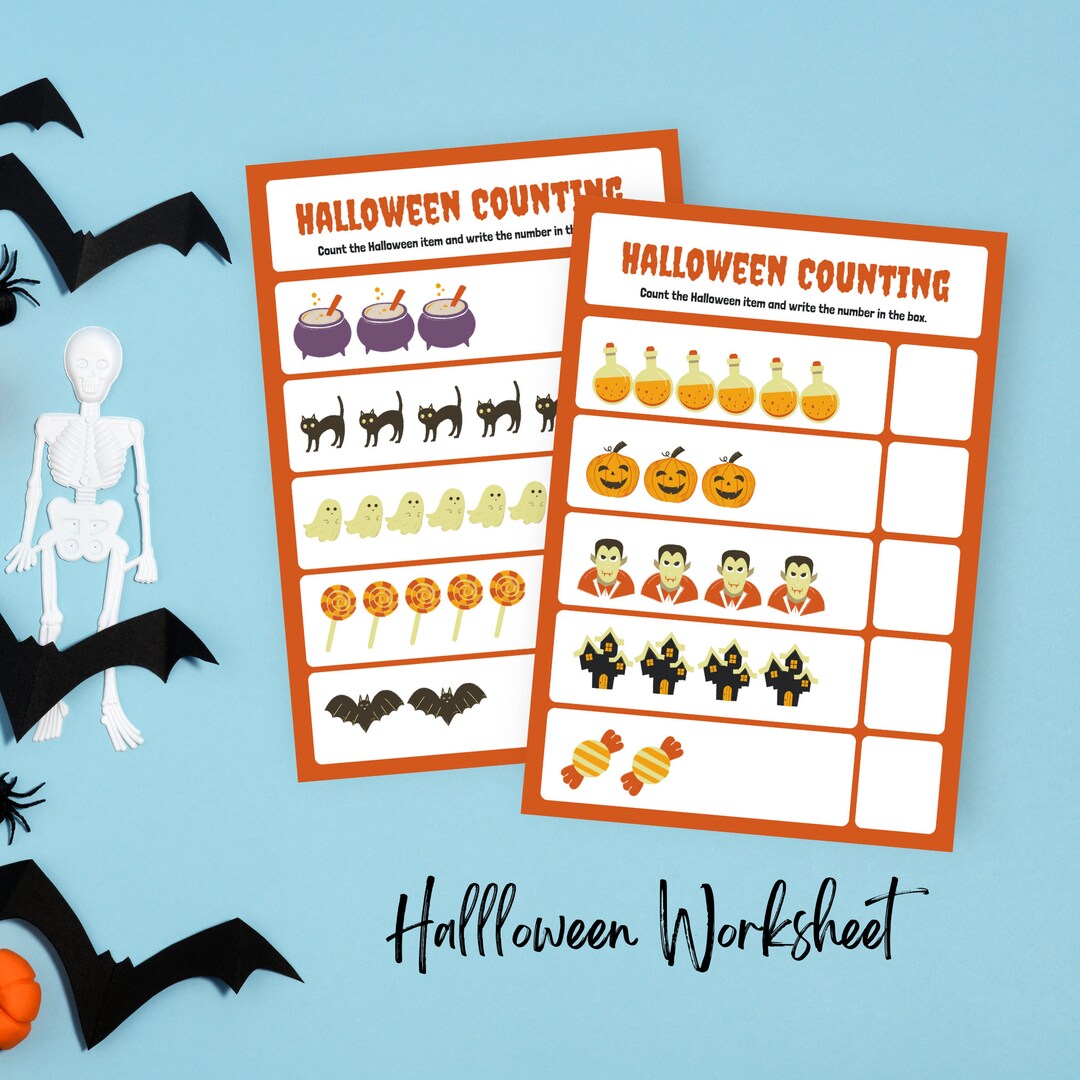 Halloween Counting Primary Math Worksheet Book, Halloween Activity Book ...
