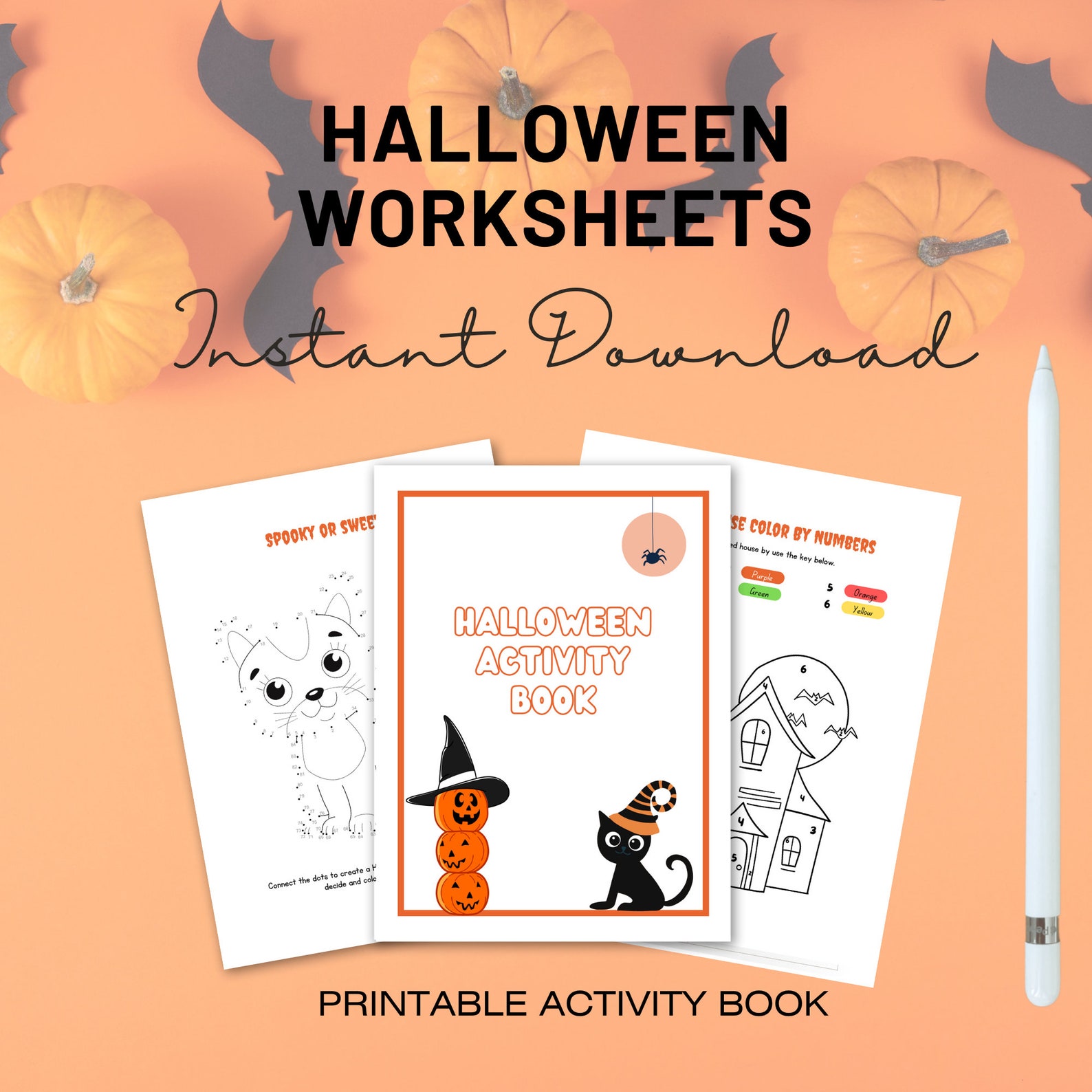 Orange and Black Halloween Activity Book, Halloween Book, White ...