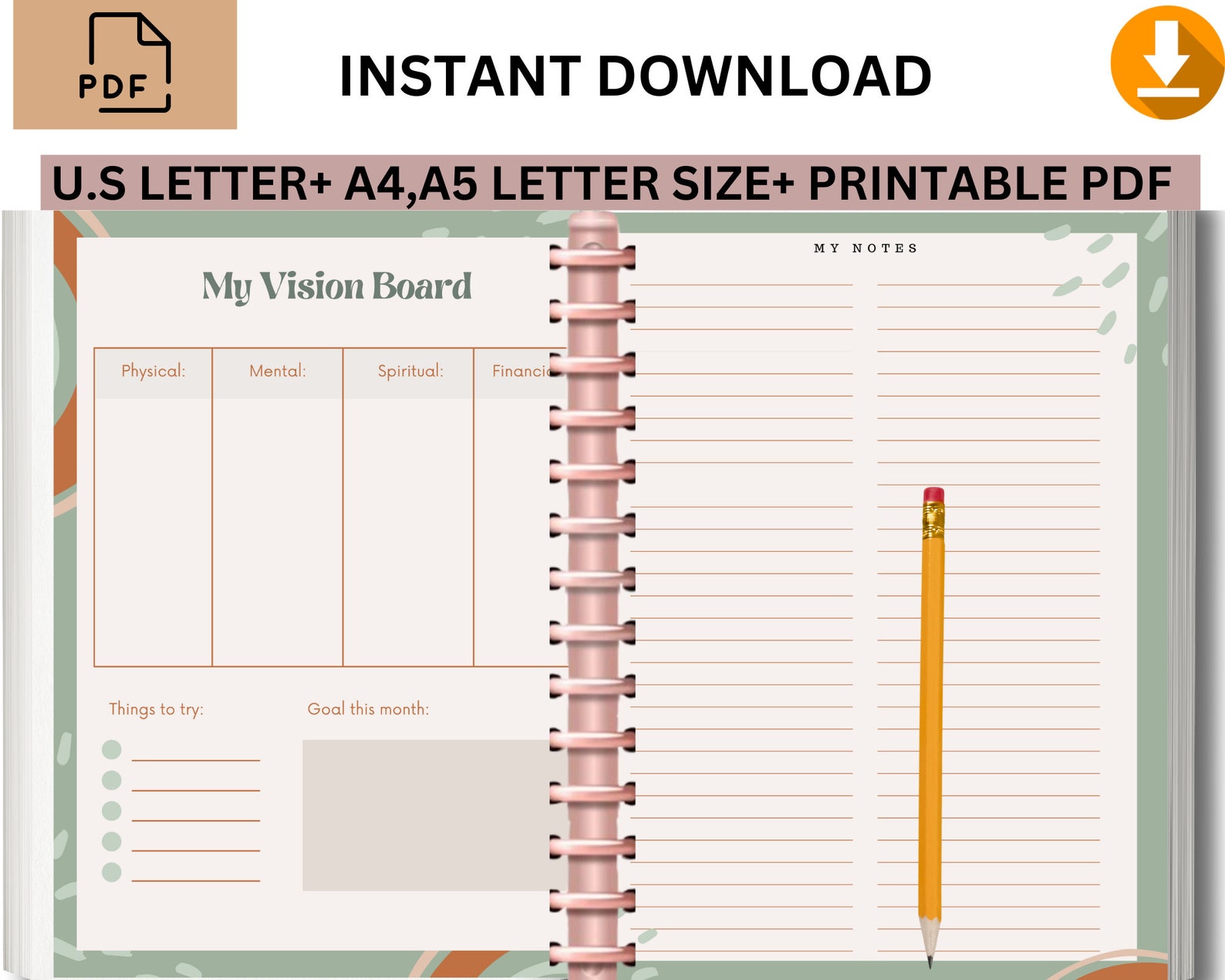 Boho Vision Board Printable Focus Board Printable Vision Board PDF ...