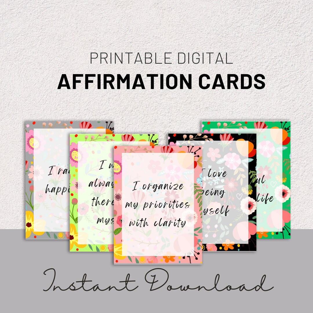 Colorful Affirmation Cards Printable Set Positive Affirmations Instant ...