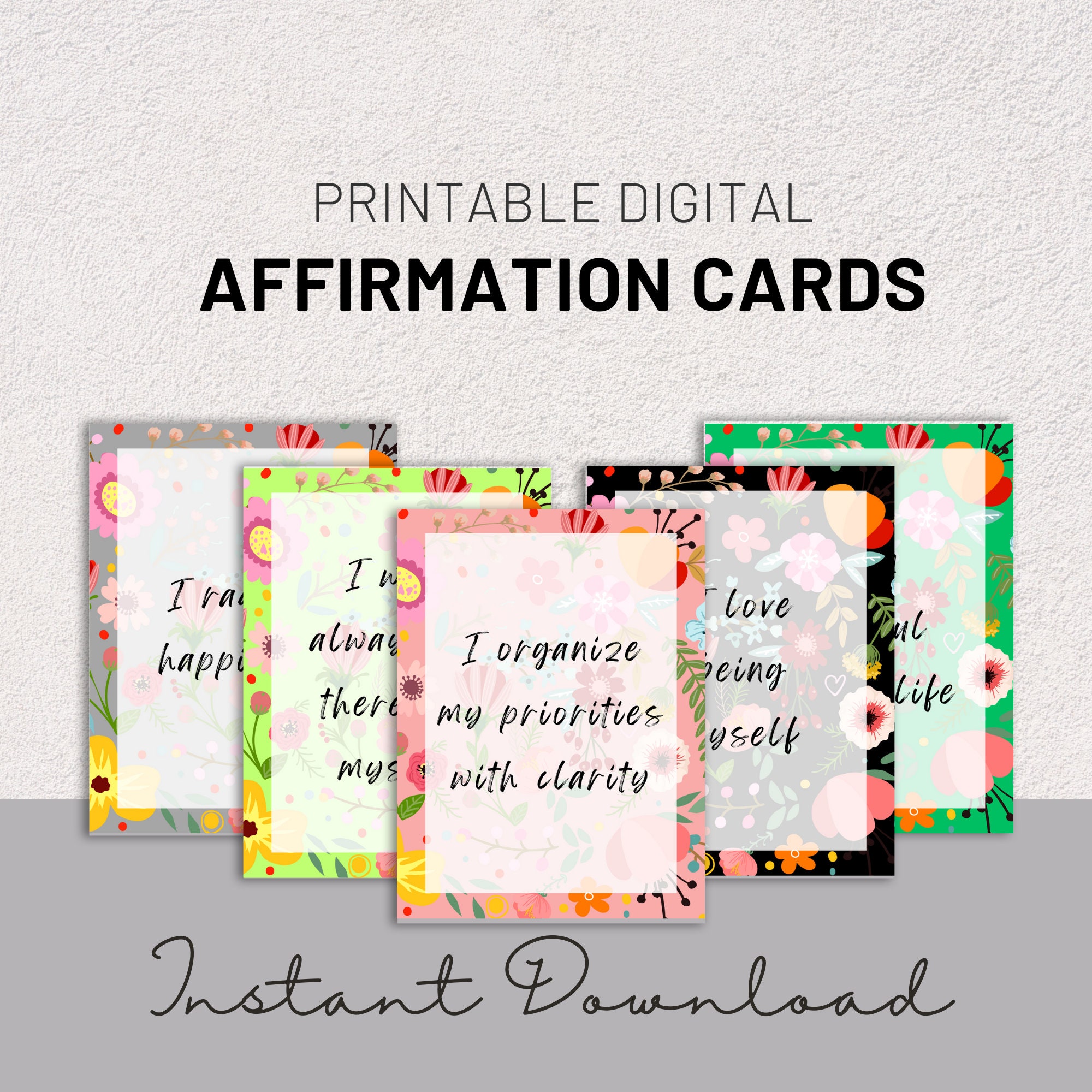 Colorful Affirmation Cards Printable Set Positive Affirmations Instant ...
