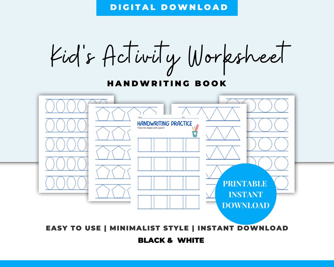 Blue White Handwriting Practice Shapes Worksheet Set, Steady Hand ...