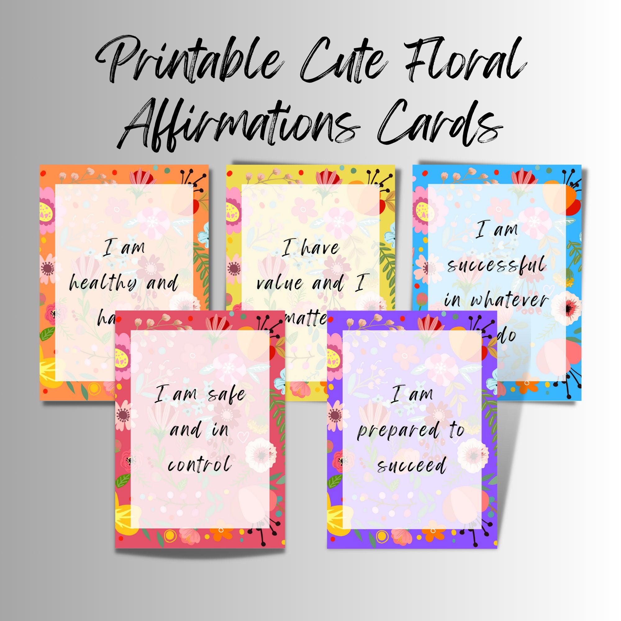 Colorful Affirmation Cards Printable Set Positive Affirmations Instant ...