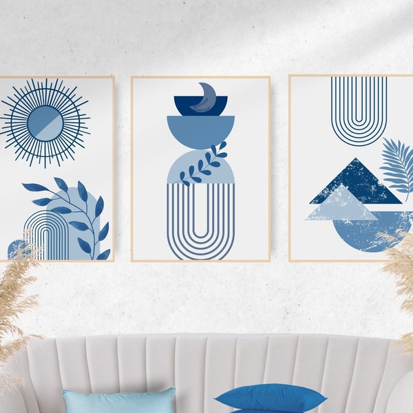 Mid-century Indigo Wall Art Modern Indigo Artwork Indigo Boho Wall Art ...