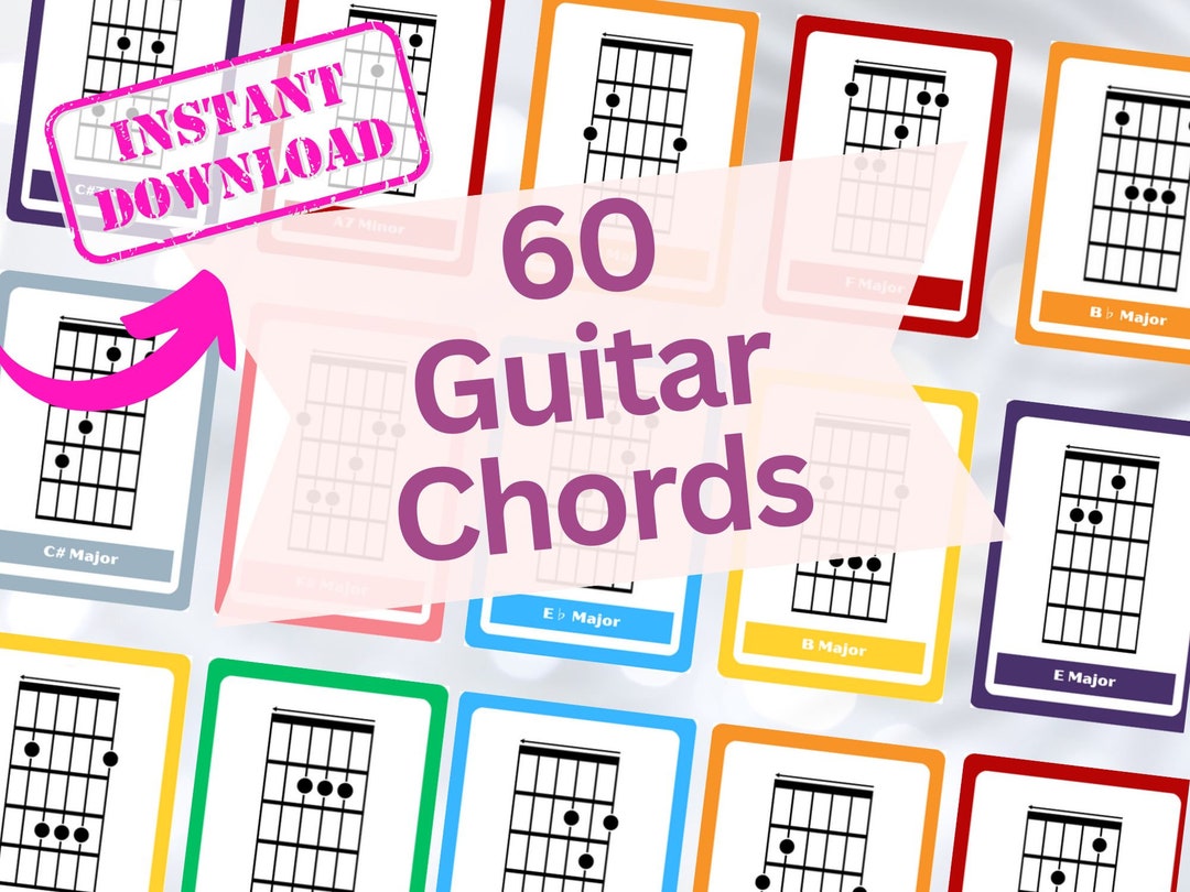 Guitar Chord Chart, Flash Cards, Guitar Theory, Guitarist Gift, Guitar ...