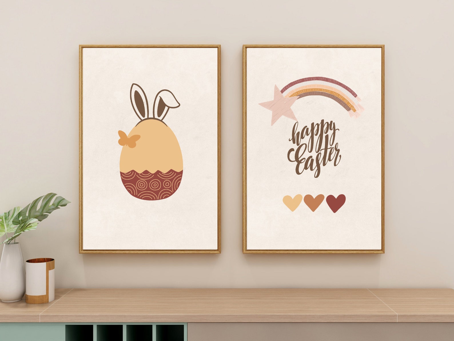 Boho Happy Easter Wall Art, Printable Happy Easter Wall Art, Boho ...