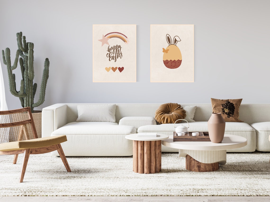 Boho Happy Easter Wall Art, Printable Happy Easter Wall Art, Boho ...