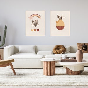 Boho Happy Easter Wall Art, Printable Happy Easter Wall Art, Boho ...