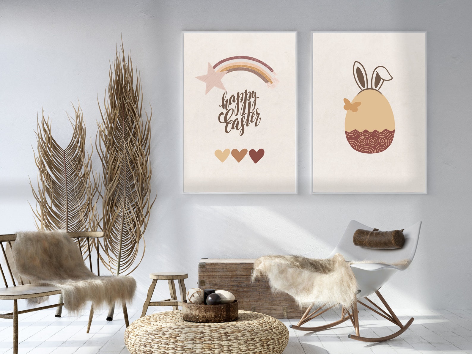 Boho Happy Easter Wall Art, Printable Happy Easter Wall Art, Boho ...