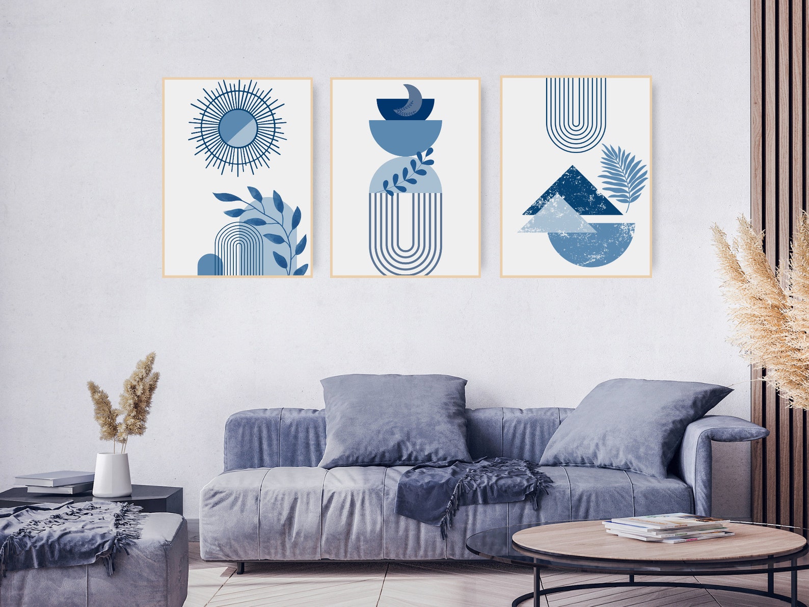 Mid-century Indigo Wall Art | Modern Indigo Artwork | Indigo Boho Wall ...