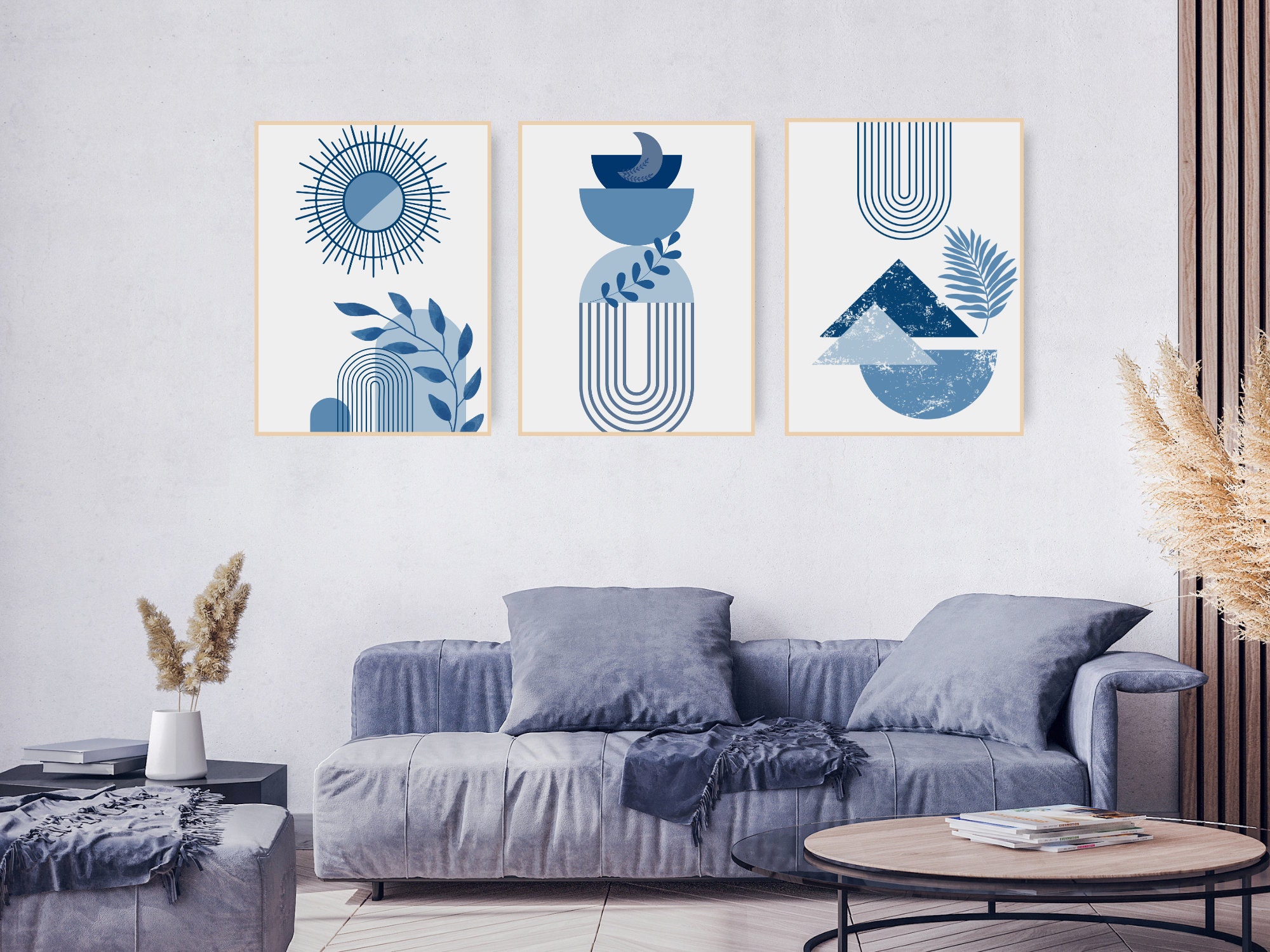 Mid-century Indigo Wall Art | Modern Indigo Artwork | Indigo Boho Wall ...