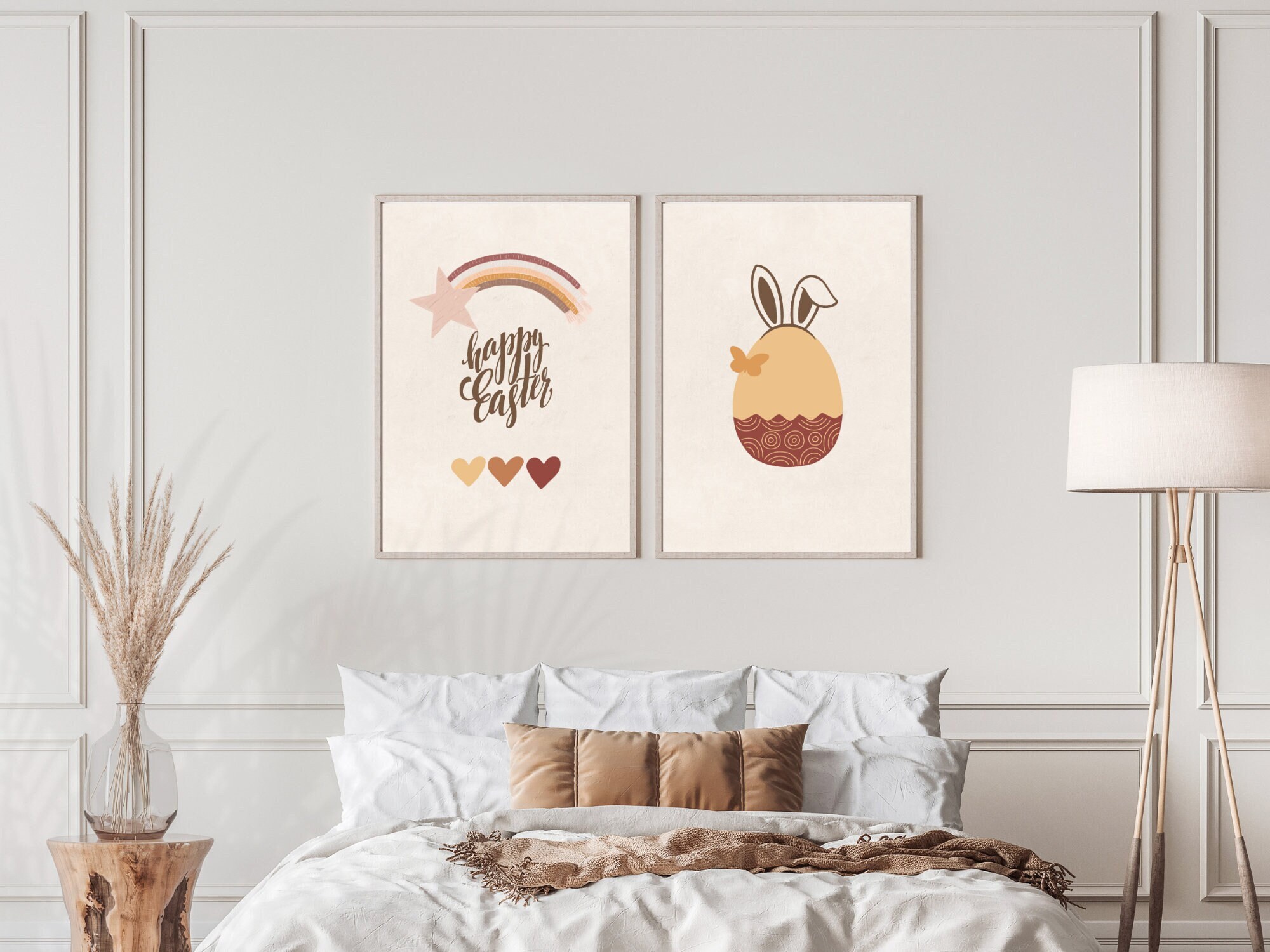 Boho Happy Easter Wall Art, Printable Happy Easter Wall Art, Boho ...