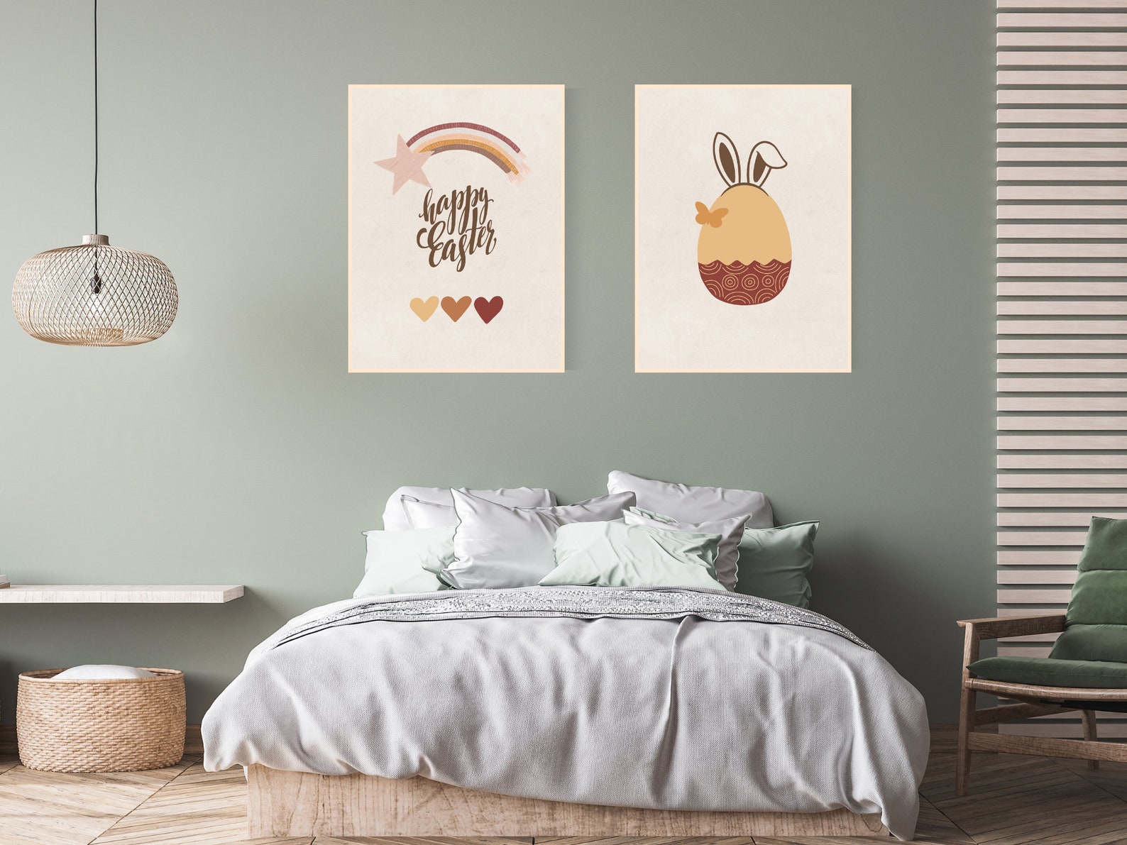 Boho Happy Easter Wall Art, Printable Happy Easter Wall Art, Boho ...