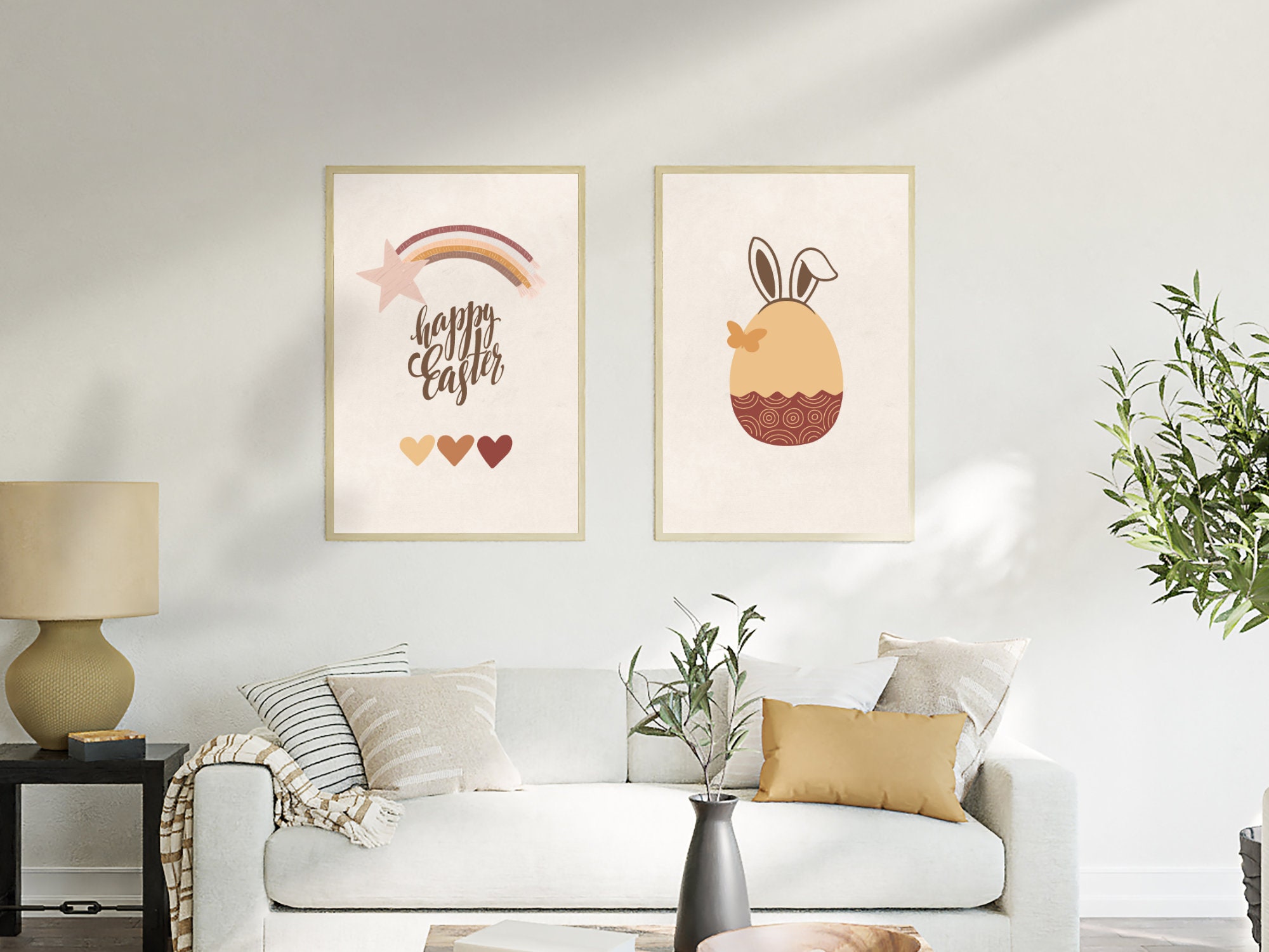 Boho Happy Easter Wall Art, Printable Happy Easter Wall Art, Boho ...