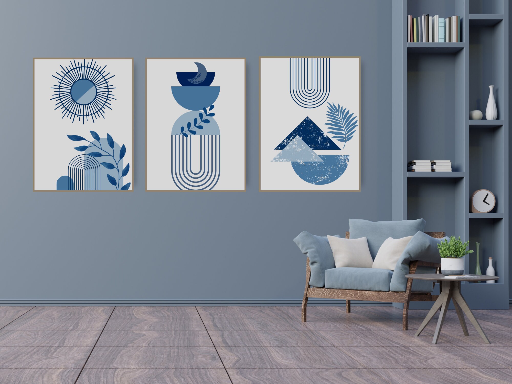 Mid-century Indigo Wall Art | Modern Indigo Artwork | Indigo Boho Wall ...