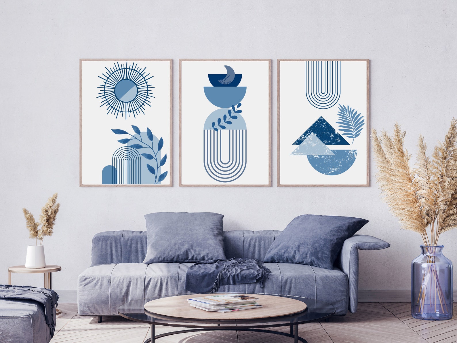 Mid-century Indigo Wall Art Modern Indigo Artwork Indigo Boho Wall Art ...