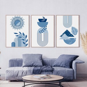 Mid-century Indigo Wall Art | Modern Indigo Artwork | Indigo Boho Wall ...