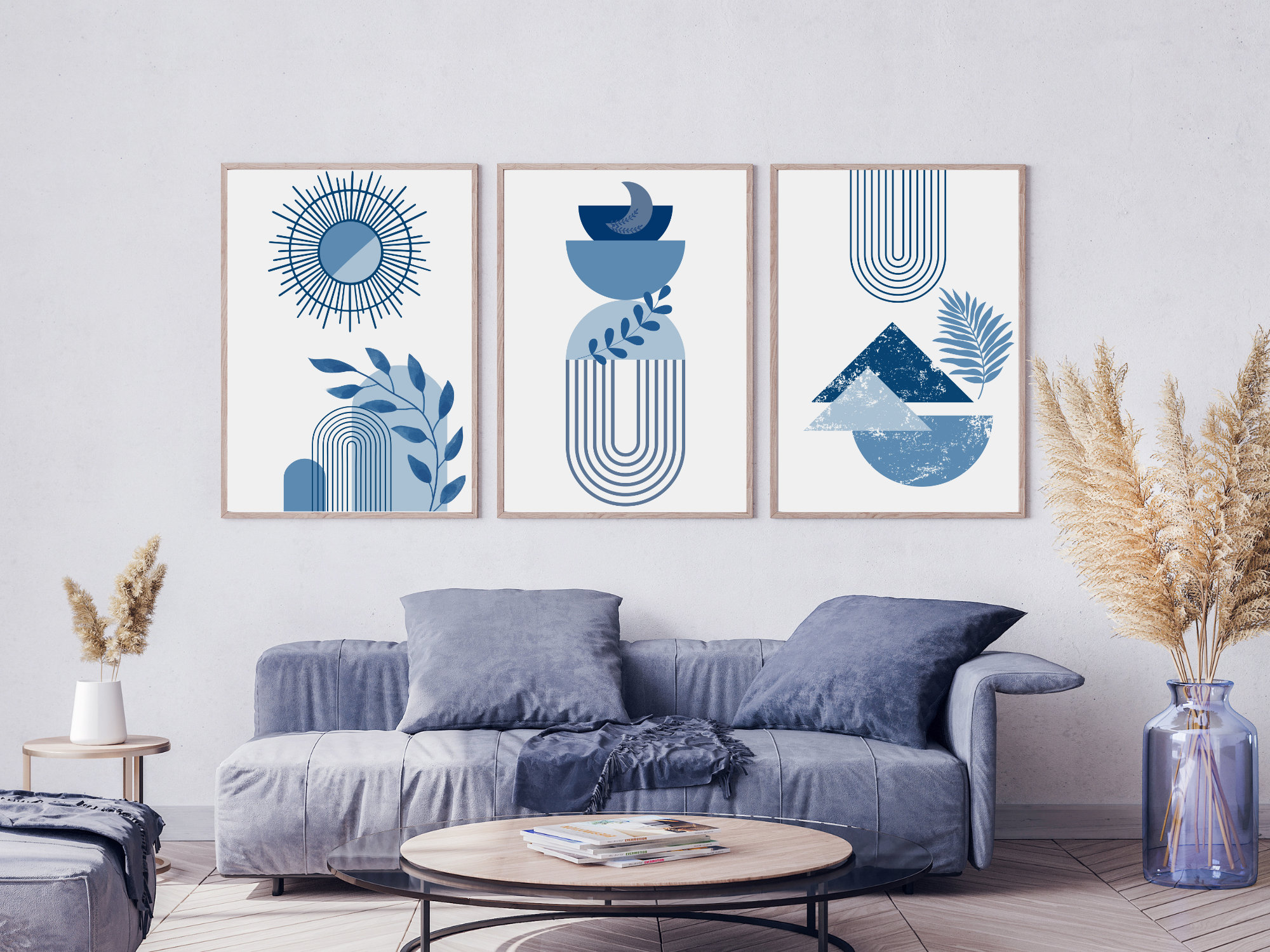 Mid-century Indigo Wall Art | Modern Indigo Artwork | Indigo Boho Wall ...