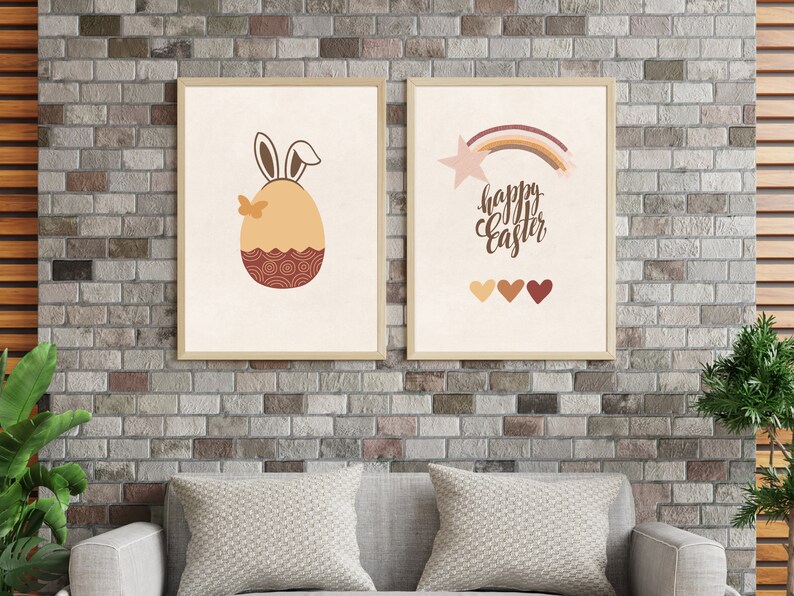Boho Happy Easter Wall Art, Printable Happy Easter Wall Art, Boho ...