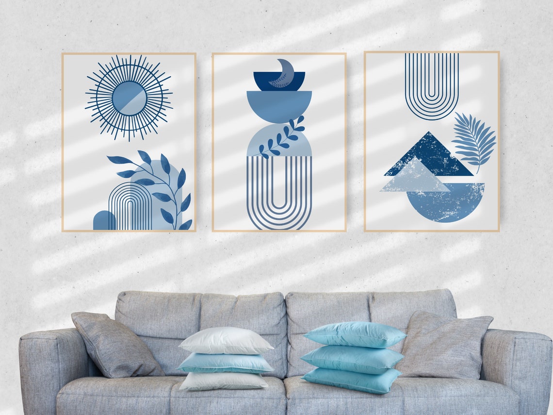 Mid-century Indigo Wall Art Modern Indigo Artwork Indigo Boho Wall Art ...