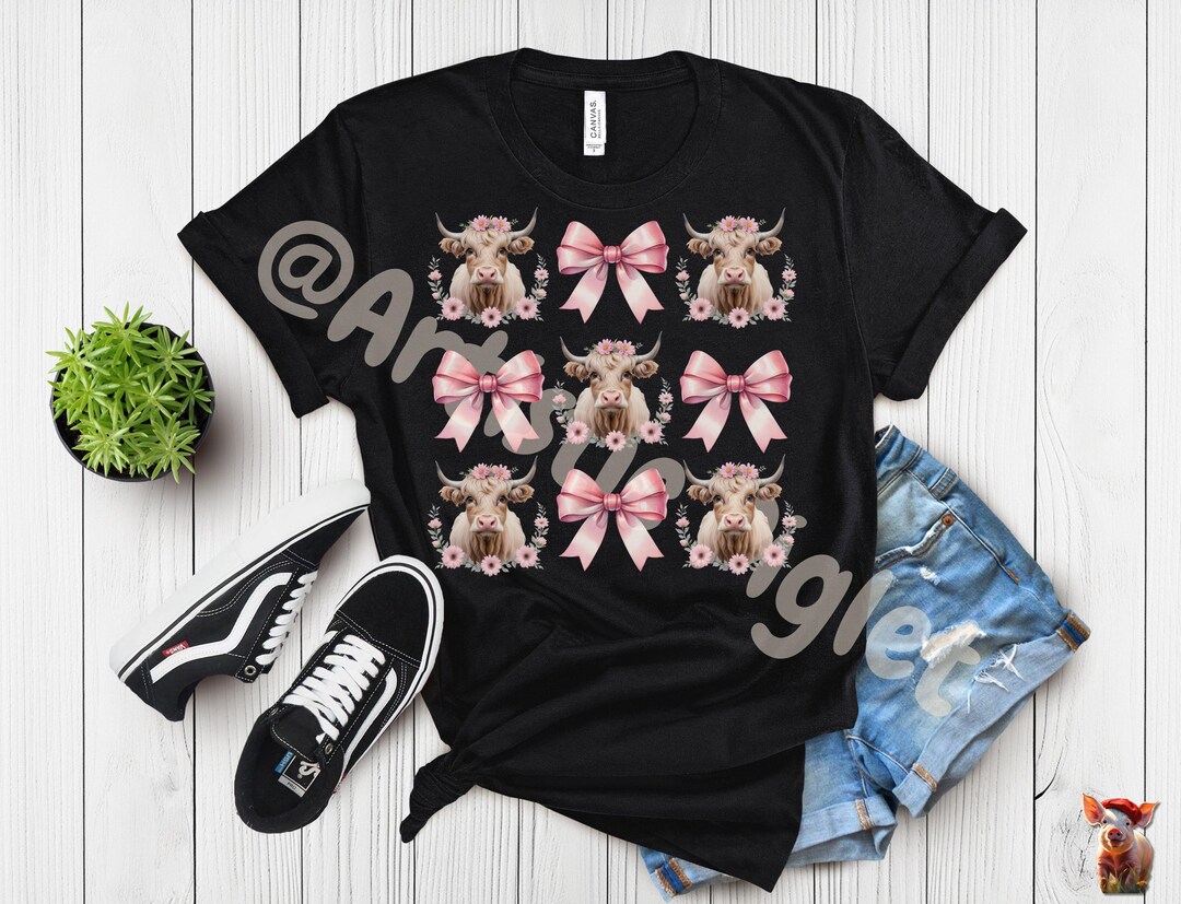 Coquetteful Pink Bow Highland Cow Png, Cute Pink Highlander Cow ...