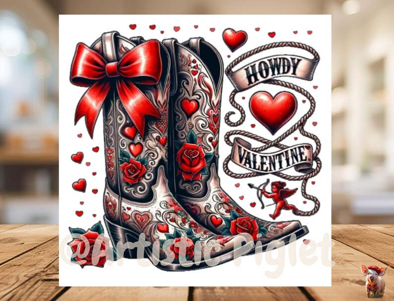 Howdy Valentine Coquette Bow Cowboy Boots Png, Cowgirl Western Style Retro Valentines Day Png ...