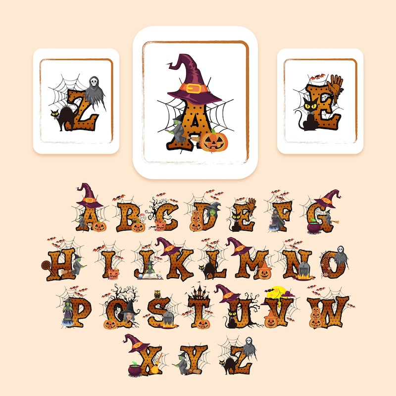 Halloween Doodle Alphabet - Etsy
