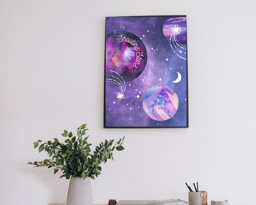 Purple Watercolor Galaxy and Shooting Star Wall Art Star Chart Art ...
