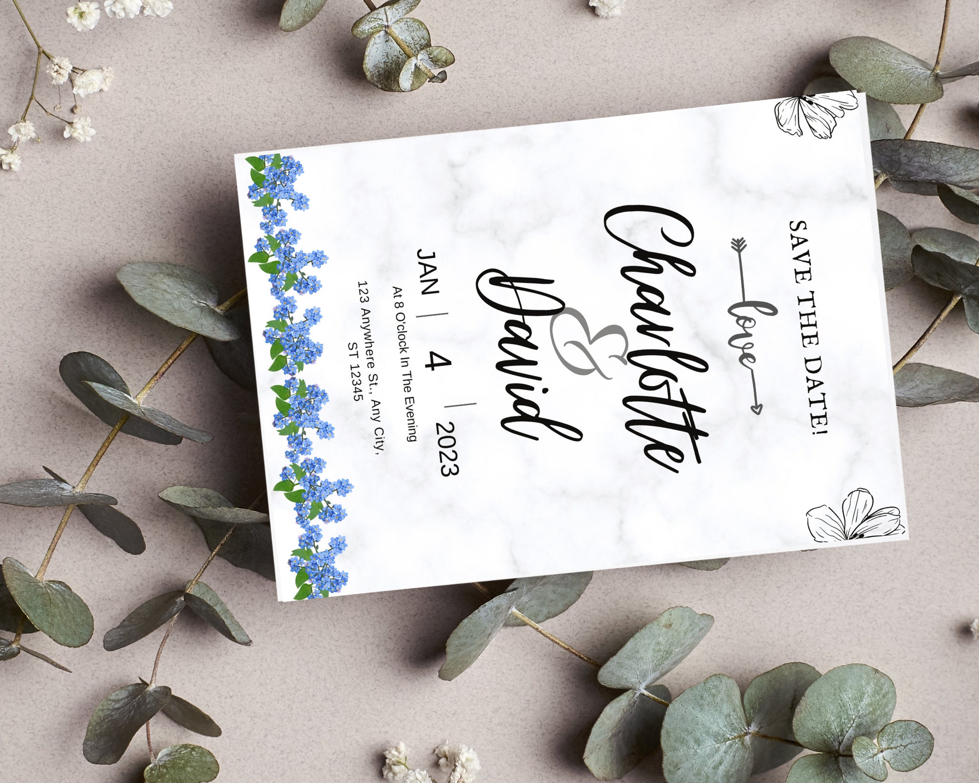 Blue Modern Wedding Card Digital Download Sky Blue Wedding Invitation ...