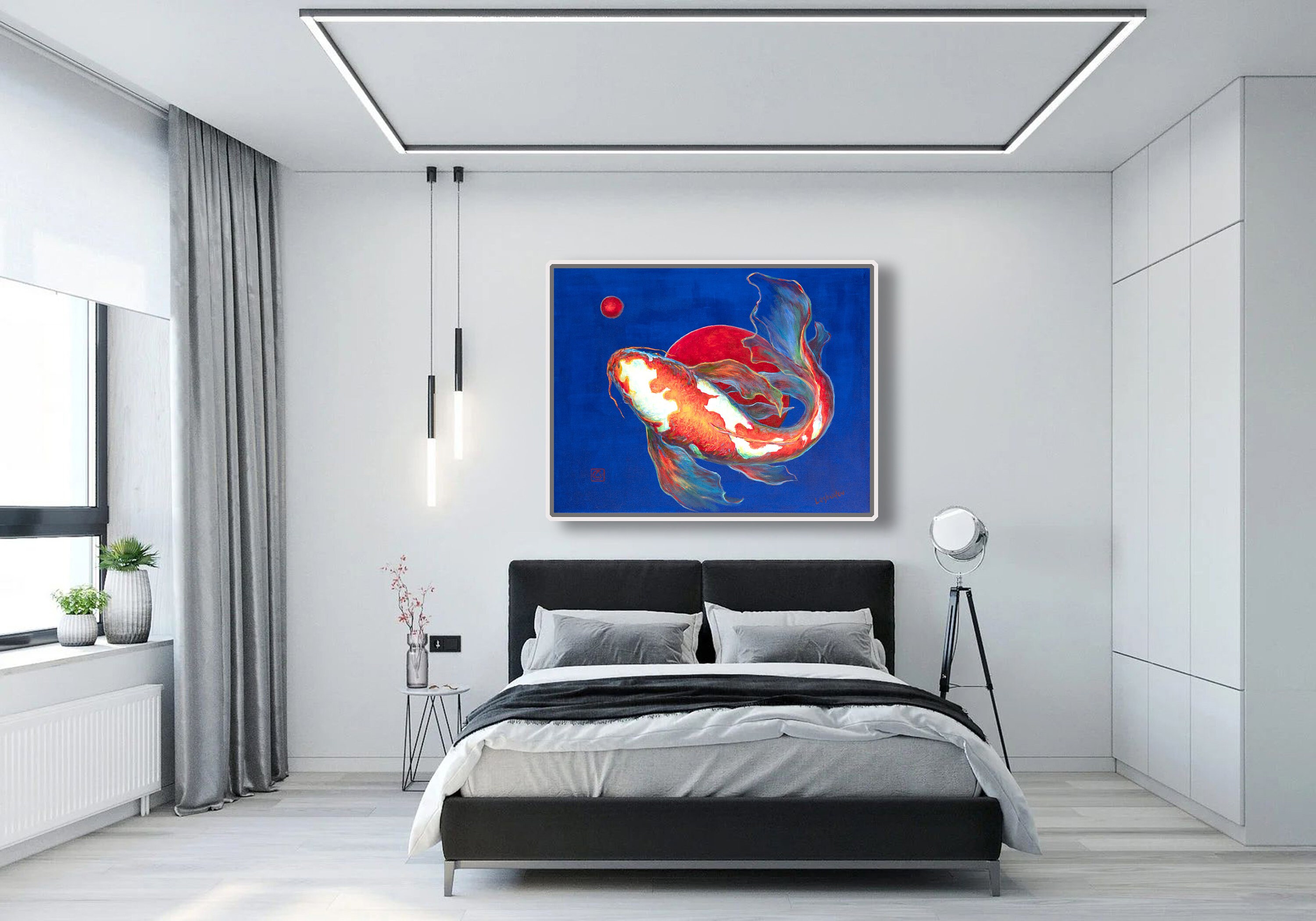 Koi Fish Good Fortune Life, Digital Print on Canvas, Feng Shui Your ...