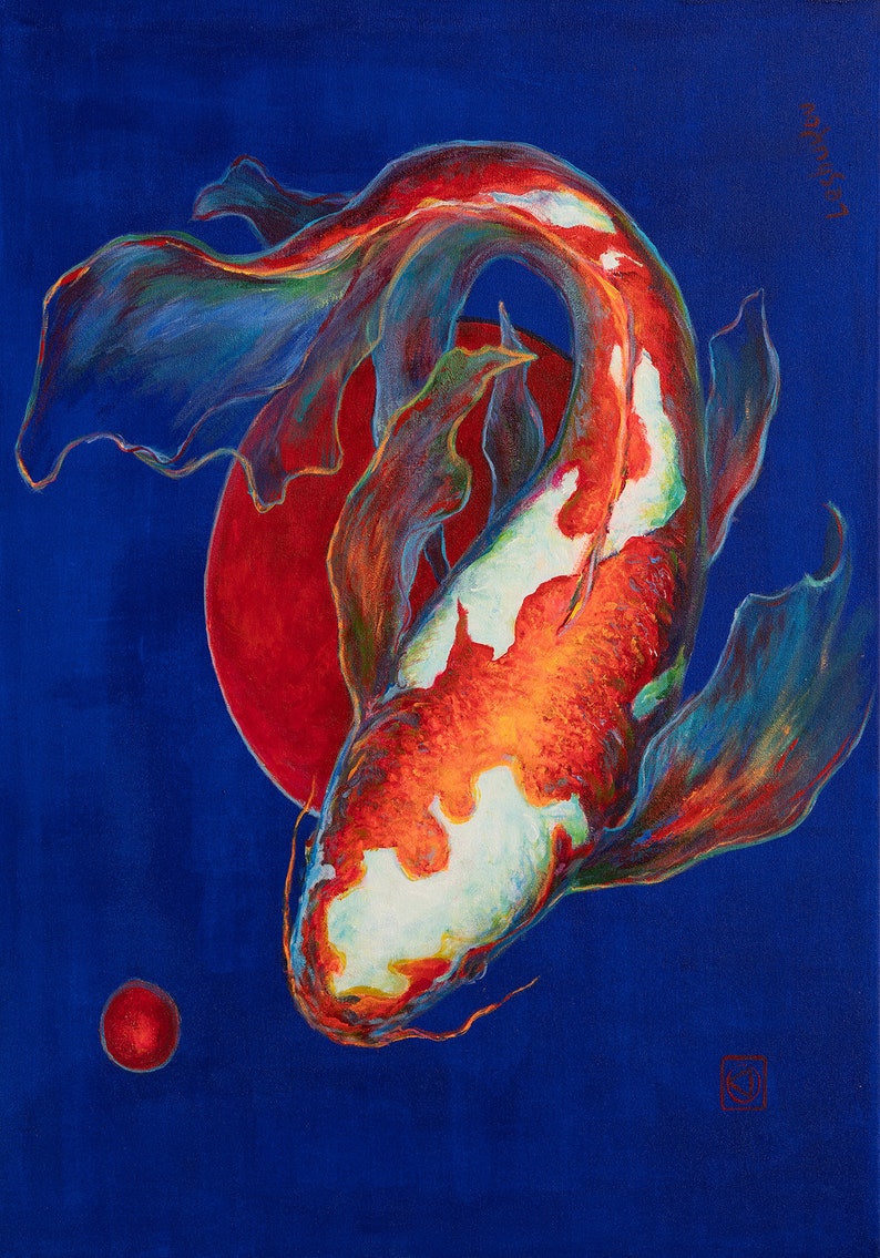 Koi Fish Good Fortune Life, Digital Print on Canvas, Feng Shui Your ...