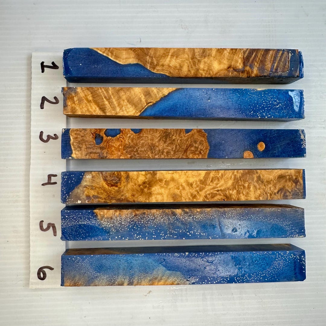 Pen Blanks- Wood Burl With Dark Blue Mica Resin - Etsy