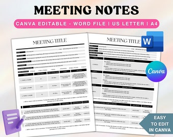Meeting Minutes Printable Meeting Notes Template Digital - Etsy