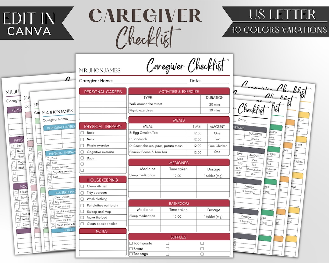 Caregiver Checklist Printable Caregiver Daily Log Caregiving - Etsy