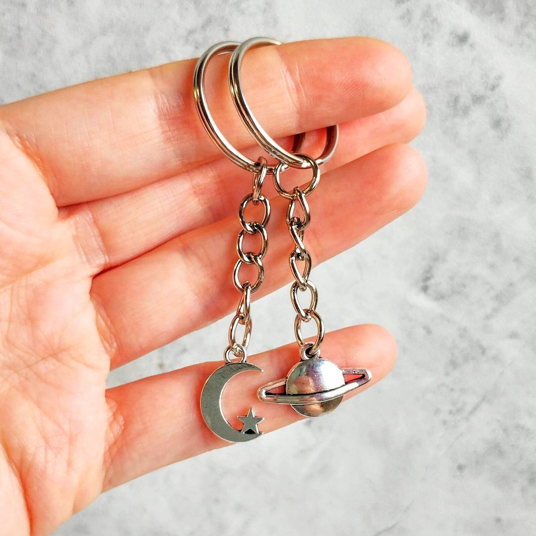 Love You Moon and Saturn Keychains, Moon Saturn Keyrings, Zip Charm ...
