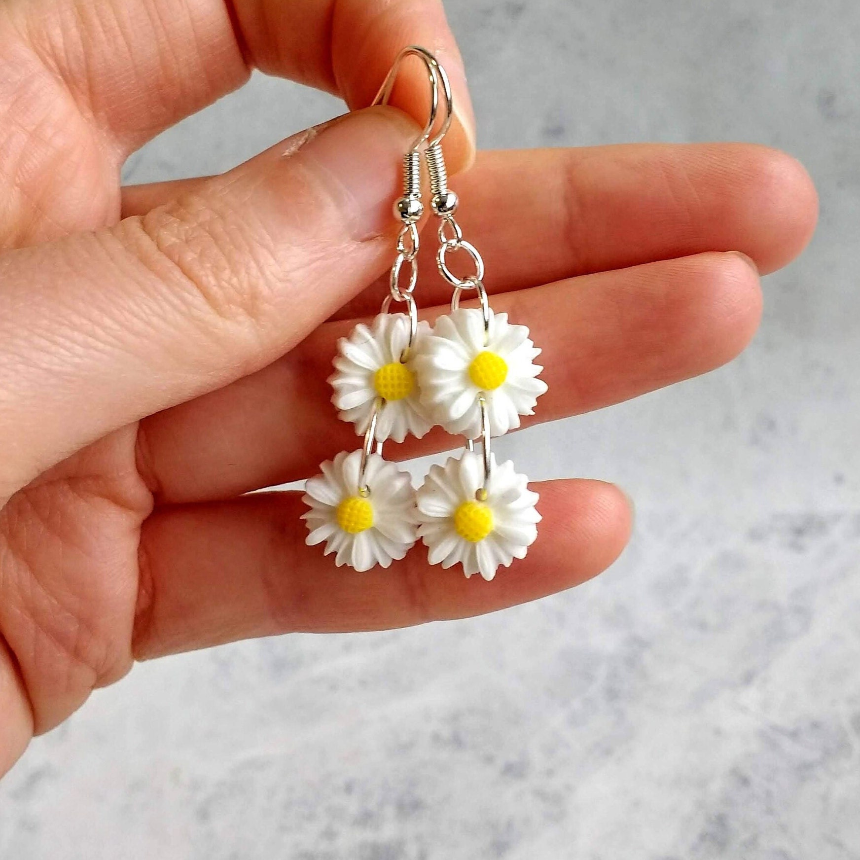 Daisy Necklace, Daisy Flower Earrings, Double Daisy Earrings, Hippie ...