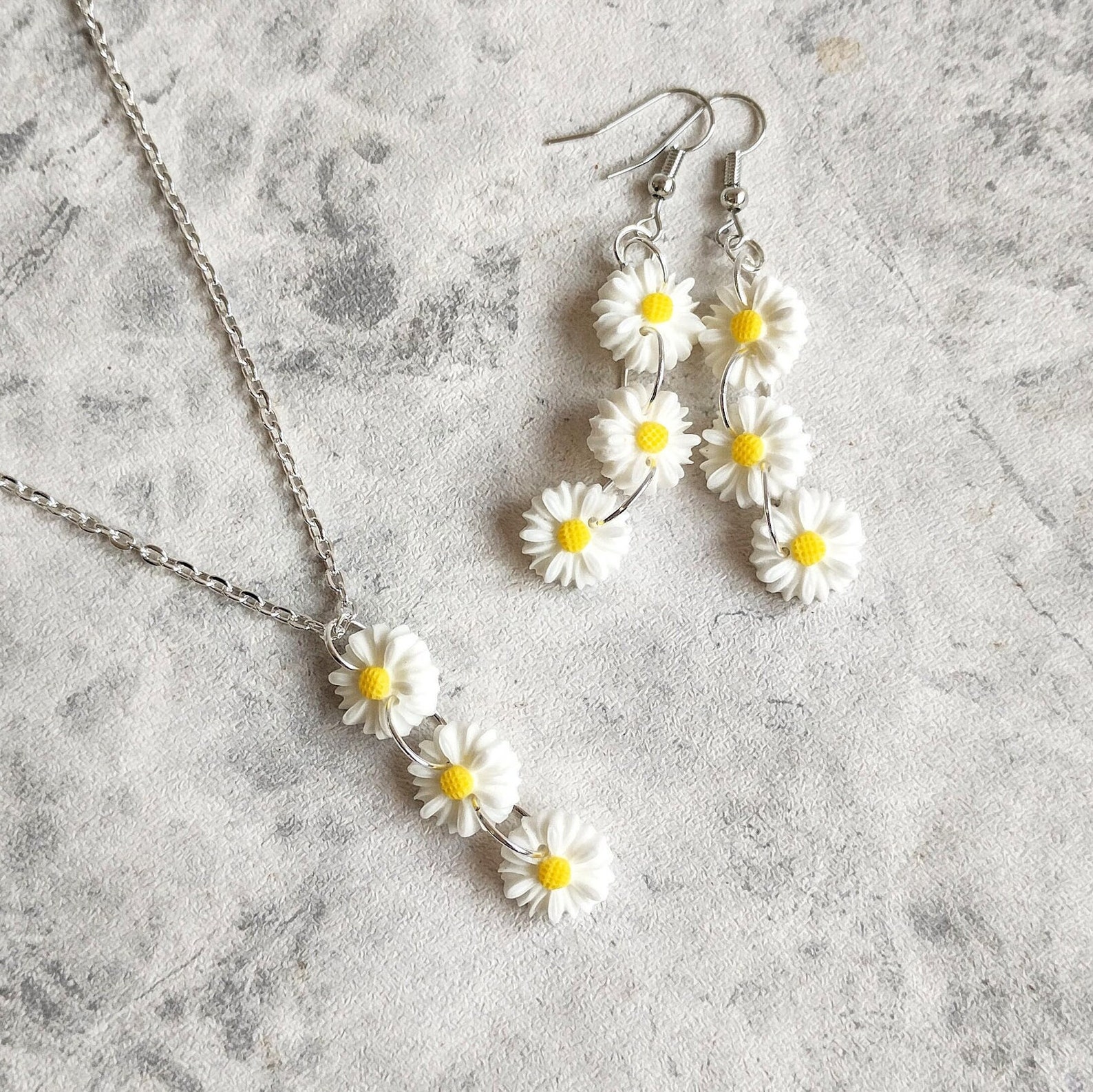 Daisy Necklace, Daisy Flower Earrings, Double Daisy Earrings, Hippie ...
